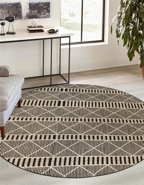 Black 10 X 10 Lattice Indoor Outdoor Round Rug