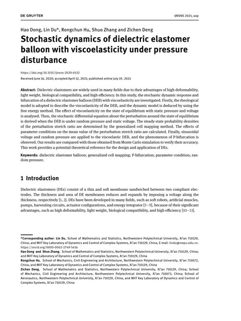 Pdf Stochastic Dynamics Of Dielectric Elastomer Balloon With