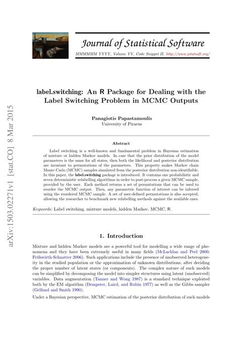 Pdf Labelswitching An R Package For Dealing With The Label