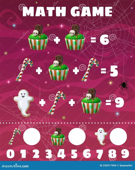Cartoon Halloween Sweets On Math Game Worksheet Stock Vector Illustration Of Muffin