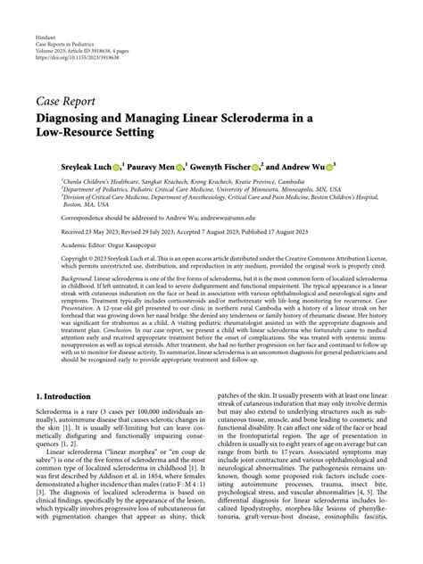 Pdf Diagnosing And Managing Linear Scleroderma In A Low Resource Setting