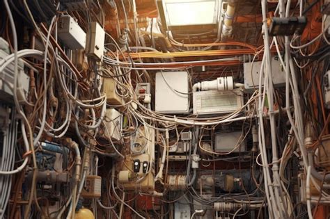 Premium Ai Image Tangled Mess Of Cables And Broken Parts In Zero Gravity Created With
