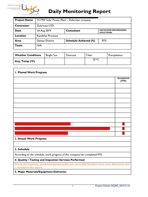 Sample Of Daily Monitoring Report Pdf