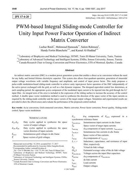 Pdf Pwm Based Integral Sliding Mode Controller For Unity Input Power Factor Operation Of