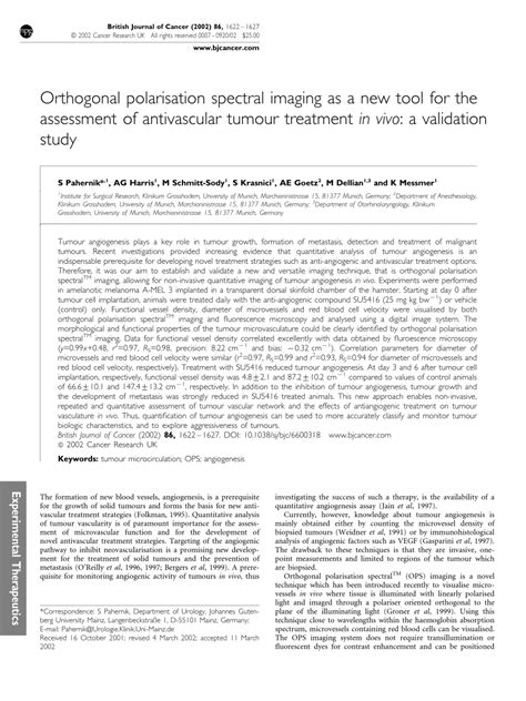 Pdf Orthogonal Polarisation Spectral Imaging As A New Tool For The Assessment Of Antivascular