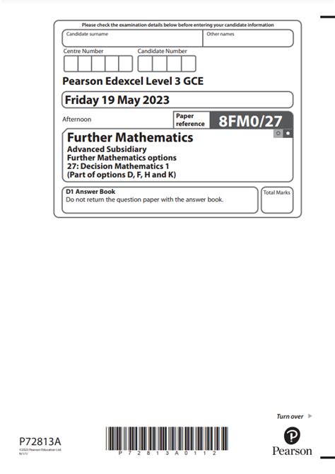 Pearson Edexcel Further Mathematics As Level Question Paper Decision