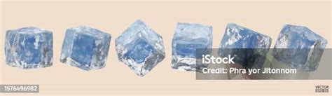 배경에 사실적인 파란색 얼음 조각 알코올 또는 칵테일 음료용으로 설정된 깨끗한 정사각형 냉동 워터 블록 3d 벡터 그림입니다 3차원 형태에 대한 스톡 벡터 아트 및 기타