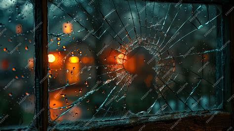 premium photo a broken window pane with jagged shards of glass
