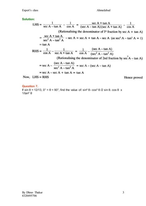 Important Questions For Class 10 Maths Chapter 8 Introduction To Trigonometry With Solutions Doc