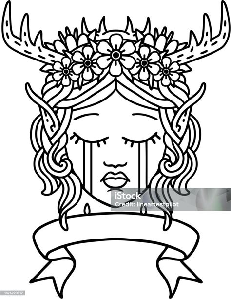 흑백 문신 라인 워크 스타일 엘프 드루이드 캐릭터 얼굴 배너 꼬마 요정에 대한 스톡 벡터 아트 및 기타 이미지 꼬마 요정