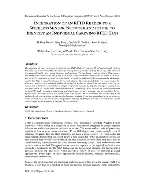 Integration Of An Rfid Reader To A Wireless Sensor Network And Its Use To Identify An Individual