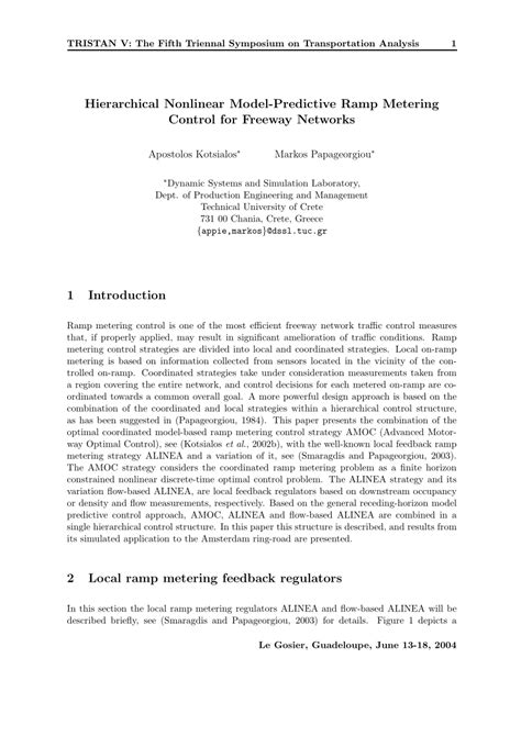 Pdf Hierarchical Nonlinear Model Predictive Ramp Metering Control For