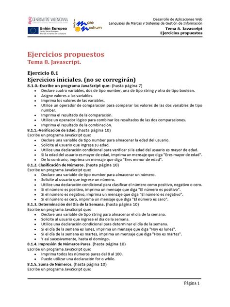Ejercicios Javascript Para Web Pdf Script Java Lenguaje De