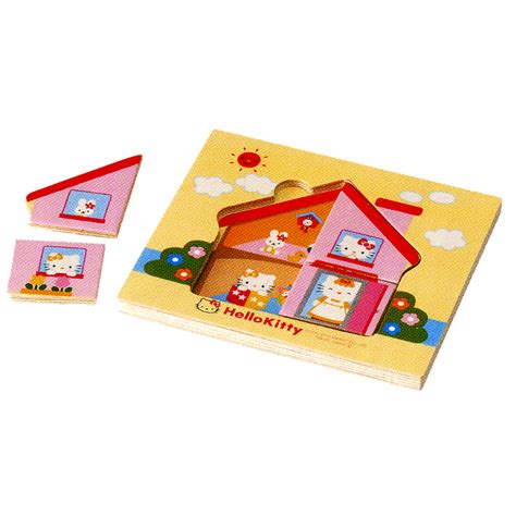 家の壁を取るとキティちゃんの家の中が見える ハローキティ二重パズル おうち 文具の森通販サイト