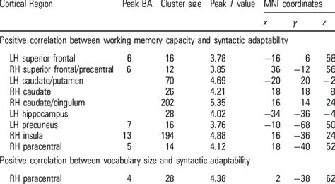 positive correlations between working memory span vocabulary size and