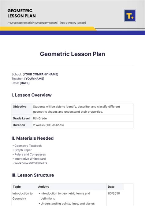 Free Geometric Lesson Plan Template To Edit Online