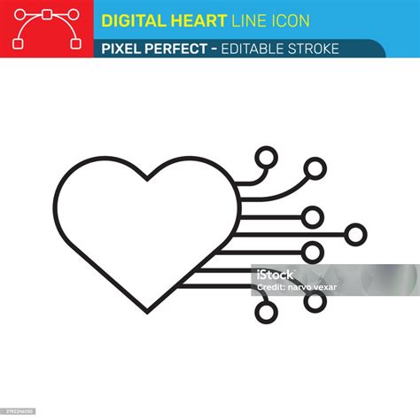 회로 기판 디자인이 있는 디지털 하트 아이콘 기술과 감정 융합 미니멀리스트 스타일 깔끔한 선 현대적인 기호 편집 가능한 스트로크로 완벽한 픽셀 Ui 및 Ux 벡터 아이콘