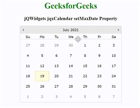 Jqwidgets Jqxcalendar Setmaxdate Property Geeksforgeeks