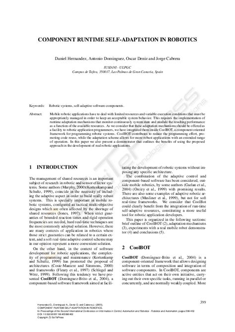 Pdf Component Runtime Self Adaptation In Robotics