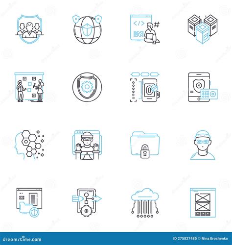 digital safety linear icons set security privacy cybersecurity