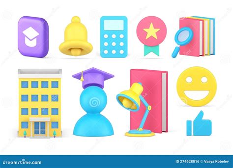 Education E Learning Success Good Rating Graduation Mathematic Lesson Ring Bell Set 3d Icon