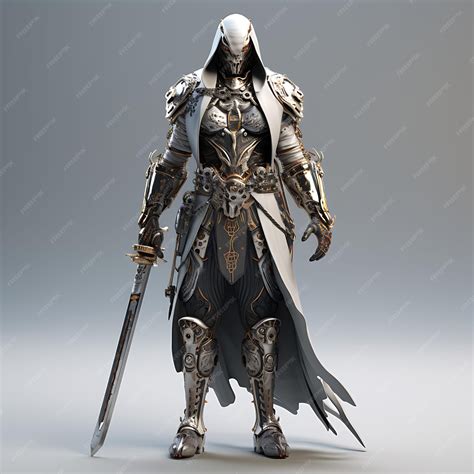 Premium Ai Image 3d Character Male Android Lean Silver Skin Holding A