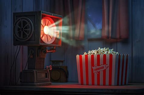 Premium Photo Film Projector With A Popcorn Box