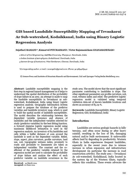 Ok Lr Ramani Gis Based Landslide Susceptibility Mapping Using Binaray