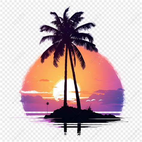 코코넛 나무 실루엣 해변 황혼 그림코코넛 잎코코아 Png 일러스트 무료 다운로드 Lovepik