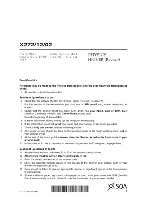 Sqa Revised Higher 2013 Question Paper Only Pdf Light Emitting Diode Force