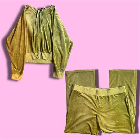 Y2k 2000s Velour Green Tracksuit Full Zip Up Jacket Depop