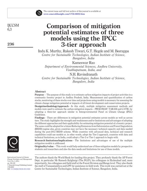 Pdf Comparison Of Mitigation Potential Estimates Of Three Models Using The Ipcc 3 Tier Approach