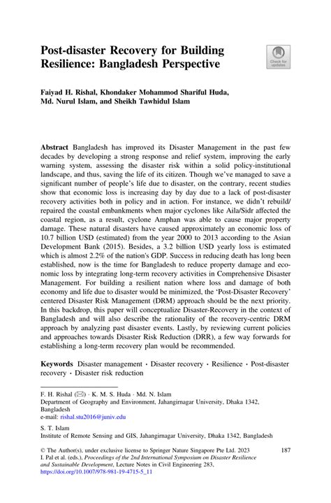 Pdf Post Disaster Recovery For Building Resilience Bangladesh