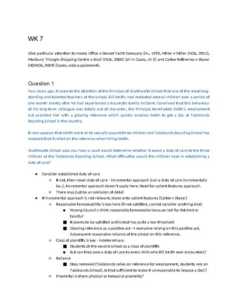 Torts Tutorial Week 7 And Week 12 Wk 7 Give Particular Attention To