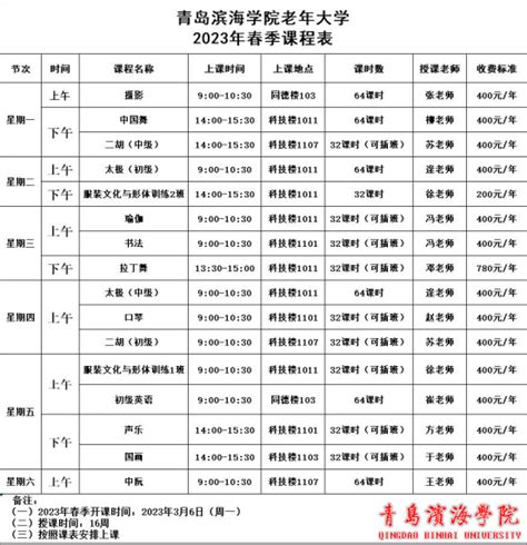 2022 2023 2 继续教育学院课表老年大学 青岛滨海学院 继续教育学院