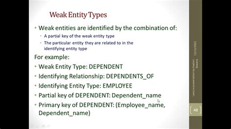 Dbms Weak Entity Set Partial Key Strong Or Identifying Entity