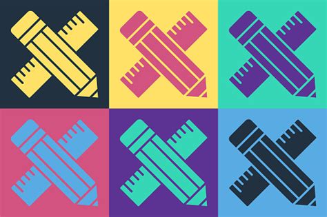 팝 아트는 색상 배경에 고립 된 눈금자와 연필 아이콘을 교차 스트레이트 엣지 기호입니다 드로잉 및 교육 도구 벡터 고풍스런에 대한 스톡 벡터 아트 및 기타 이미지 Istock