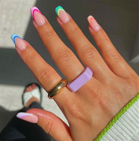 Multi Color Nails French Tip Nails Multi Color Acrylic Nail Art French Tip Acrylic Nails