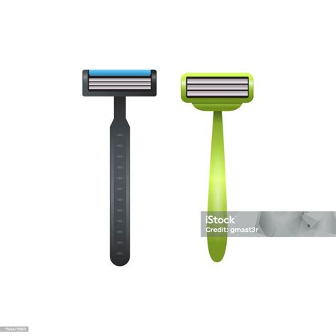 화려한 플라스틱 면도 일회용 면도기 아이콘 스킨 케어 악기 플랫 화이트 배경 벡터 일러스트 면도기에 대한 스톡 벡터 아트 및