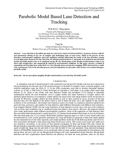 Pdf Parabolic Model Based Lane Detection And Tracking