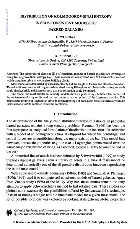 Pdf Distribution Of Kolmogorov Sinaï Entropy In Self Consistent Models Of Barred Galaxies