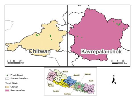 Selected Districts For Study Area And Private Forest Distribution