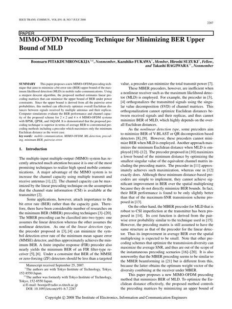 Pdf Mimo Ofdm Precoding Technique For Minimizing Ber Upper Bound Of Mld