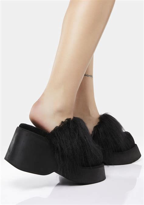 Delias By Dolls Kill Faux Fur Platform Clogs Black