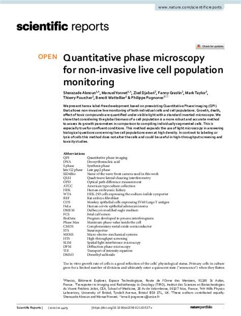 Pdf Quantitative Phase Microscopy For Non Invasive Live Cell Population Monitoring
