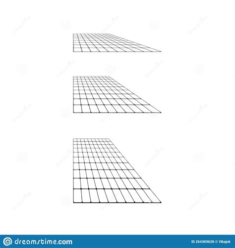Flat Grid Surface Set Rectangle Horizontal Plane In Different Perspective Stock Vector