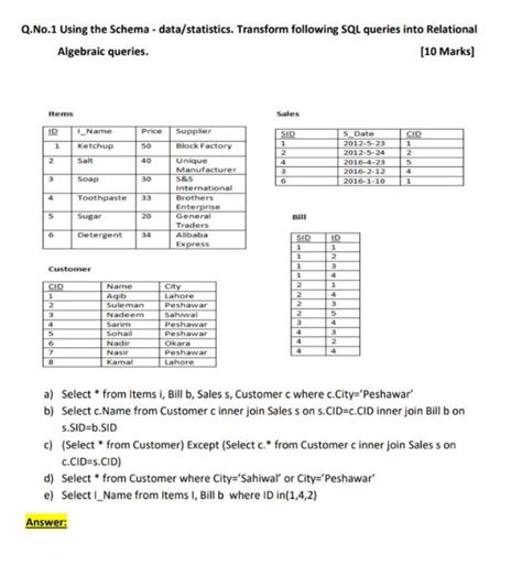 solved q no 1 using the schema data statistics transform