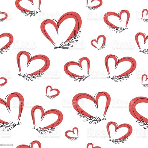 매끄러운 로맨틱 한 패턴 하트 열대 잎 디자인 미니멀리즘의 개념 한 줄의 현대 흰색 배경에 격리된 요소입니다 벡터 아트 일러스트레이션 손으로 그린 인쇄 배너 카드 0명에