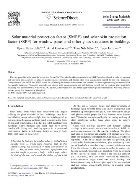 Pdf Solar Material Protection Factor Smpf And Solar Skin Protection Factor Sspf For Window