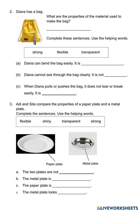Properties Of Materials Worksheet For Grade 2